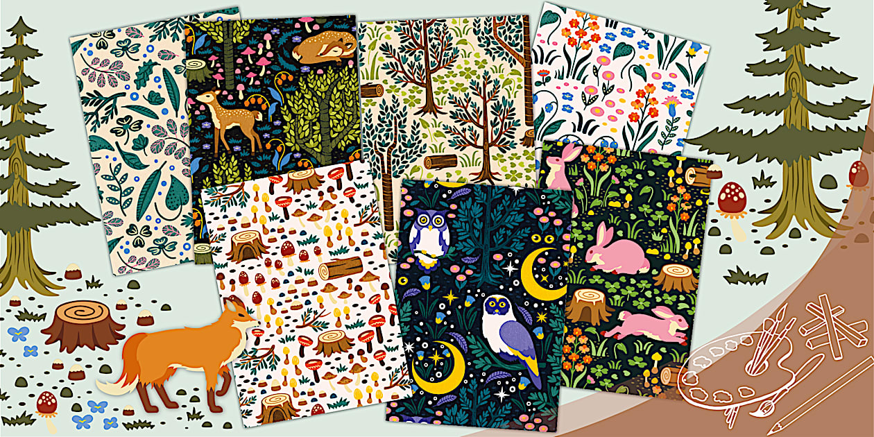 Woodland Animals Nature-Themed Pattern Posters Pack - Twinkl