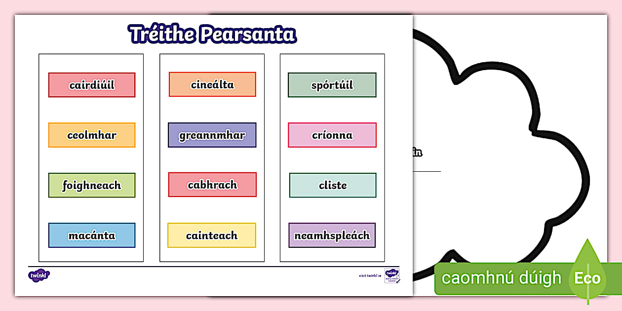 Tréithe Pearsanta Activity Sheet.