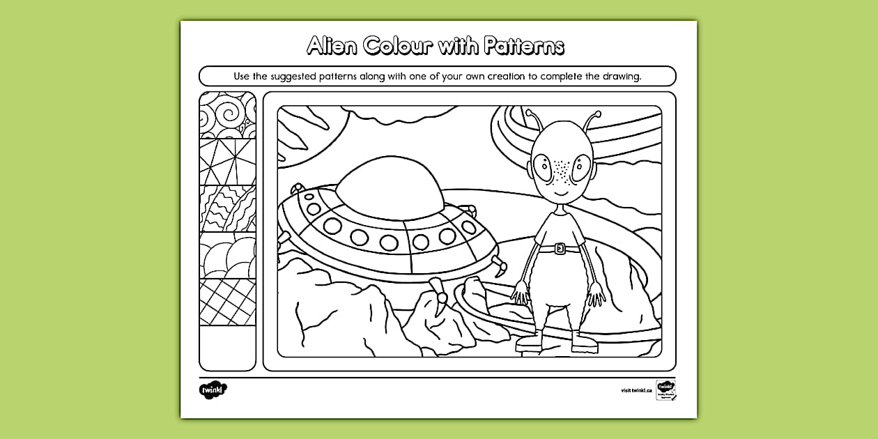 Aliens Colour with Patterns Activity (teacher made) - Twinkl