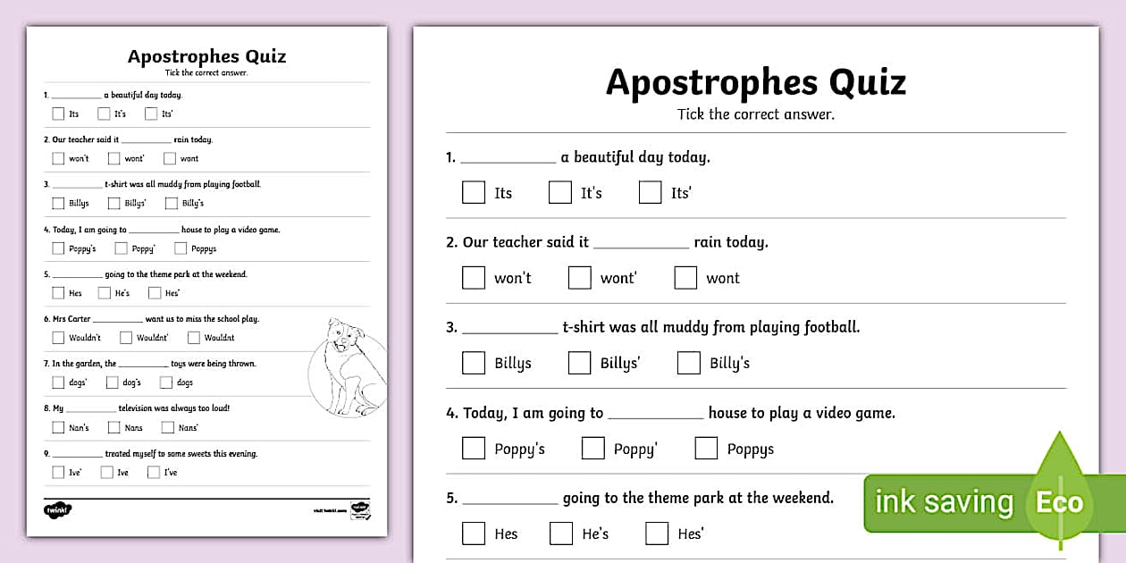Apostrophes Paper Quiz (teacher made) - Twinkl