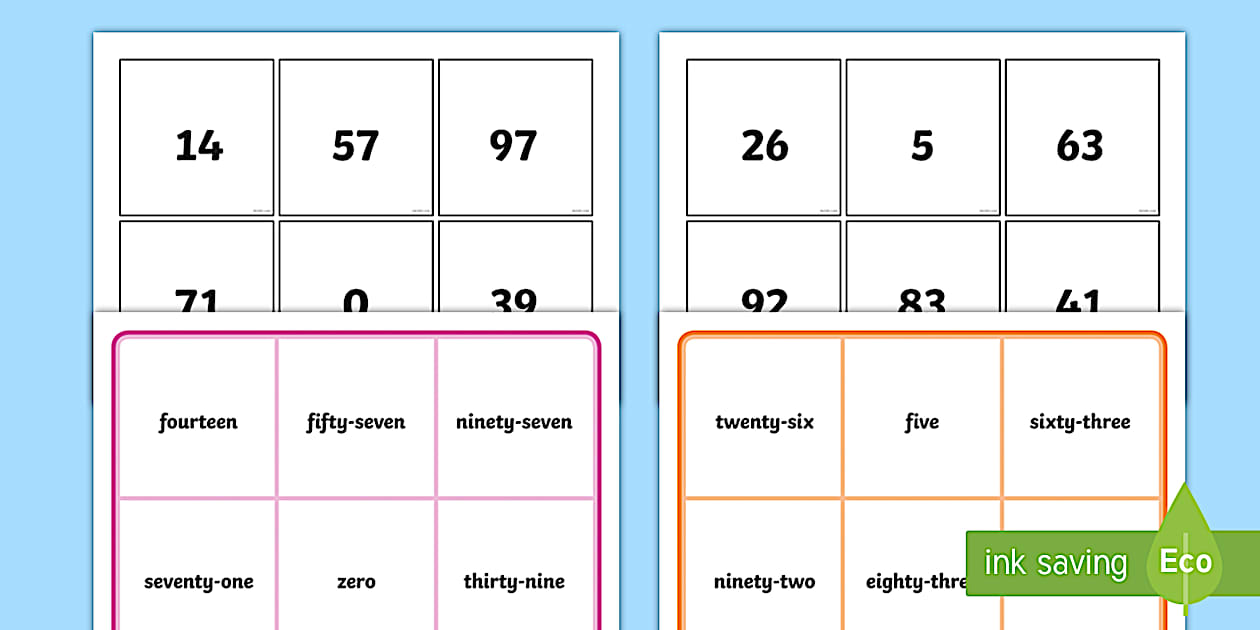 Number Words Bingo 0-100 (l'enseignant a fait) - Twinkl