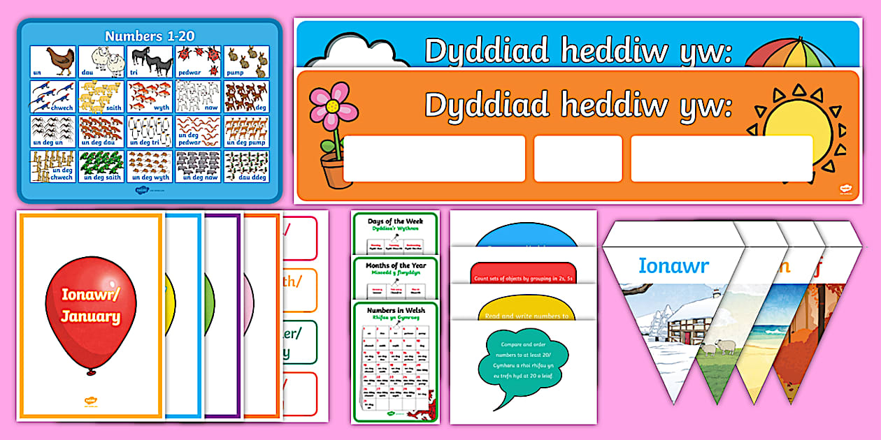 Maths Display Pack Welsh (teacher made) - Twinkl