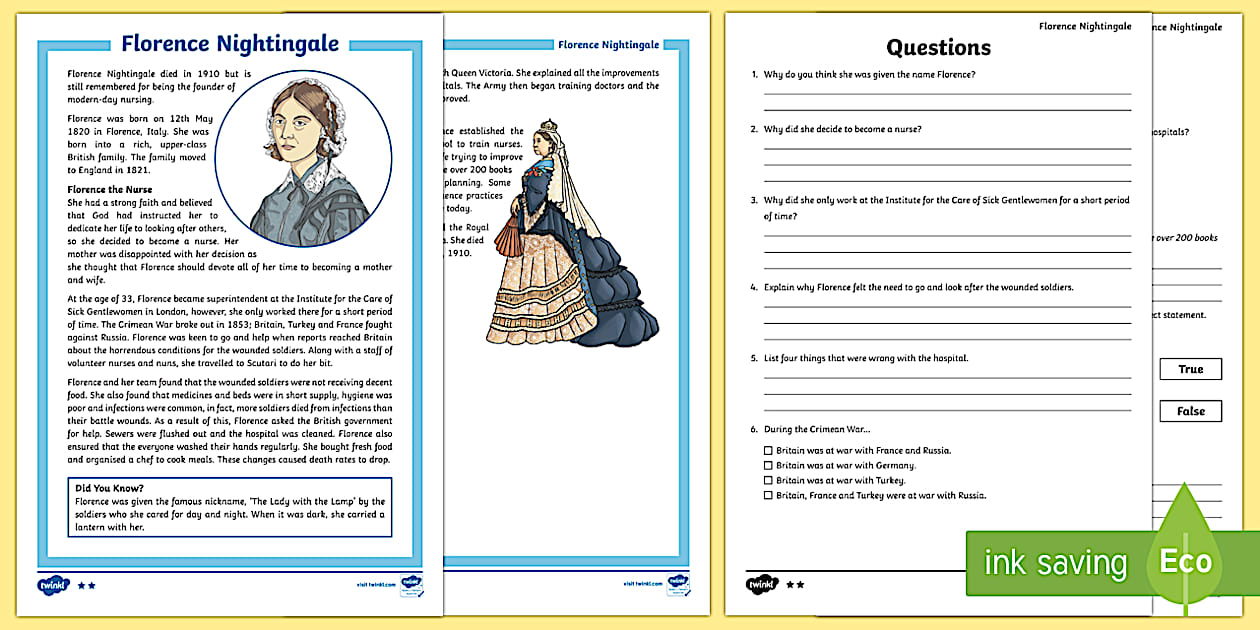 Florence Nightingale Differentiated Reading Comprehension Activity