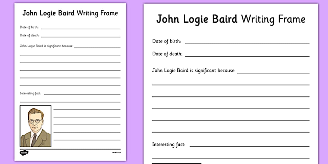 Black and White John Logie Baird Writing Frame - Twinkl