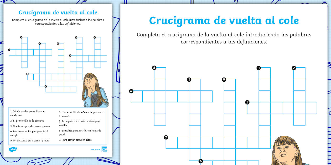 Crucigrama: vuelta al cole - Twinkl