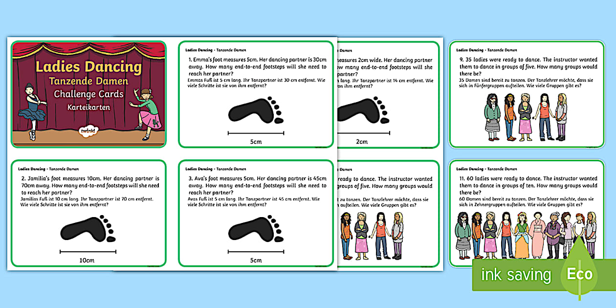 Nine Ladies Dancing Challenge Cards English/German - Twinkl