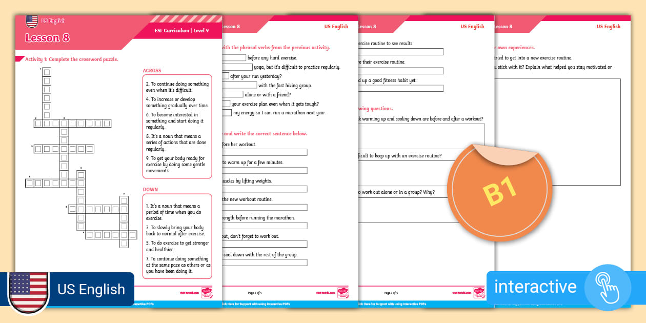 ESL Curriculum (US-English) Level 9 Lesson 8 Activity Sheet
