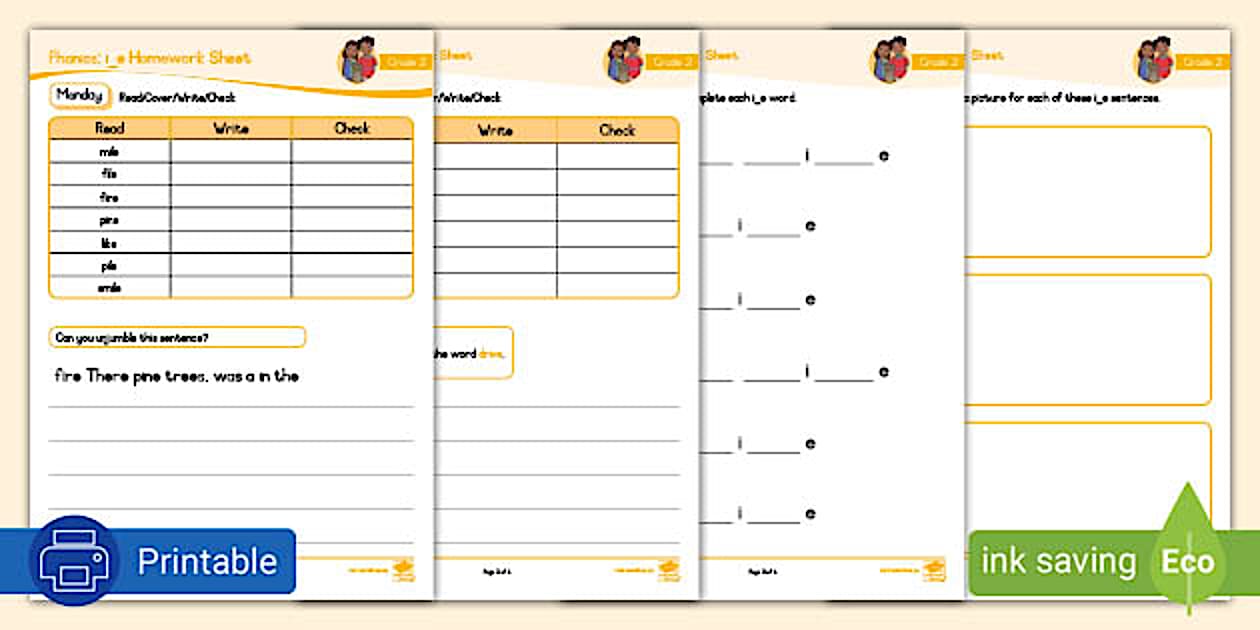 Grade 2 Phonics: i-e Homework Sheet (teacher made) - Twinkl