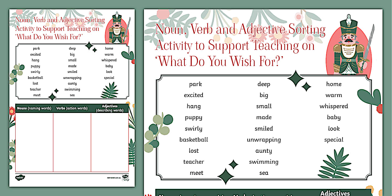 Noun, Verb and Adjective Activity on 'What Do You Wish For?'