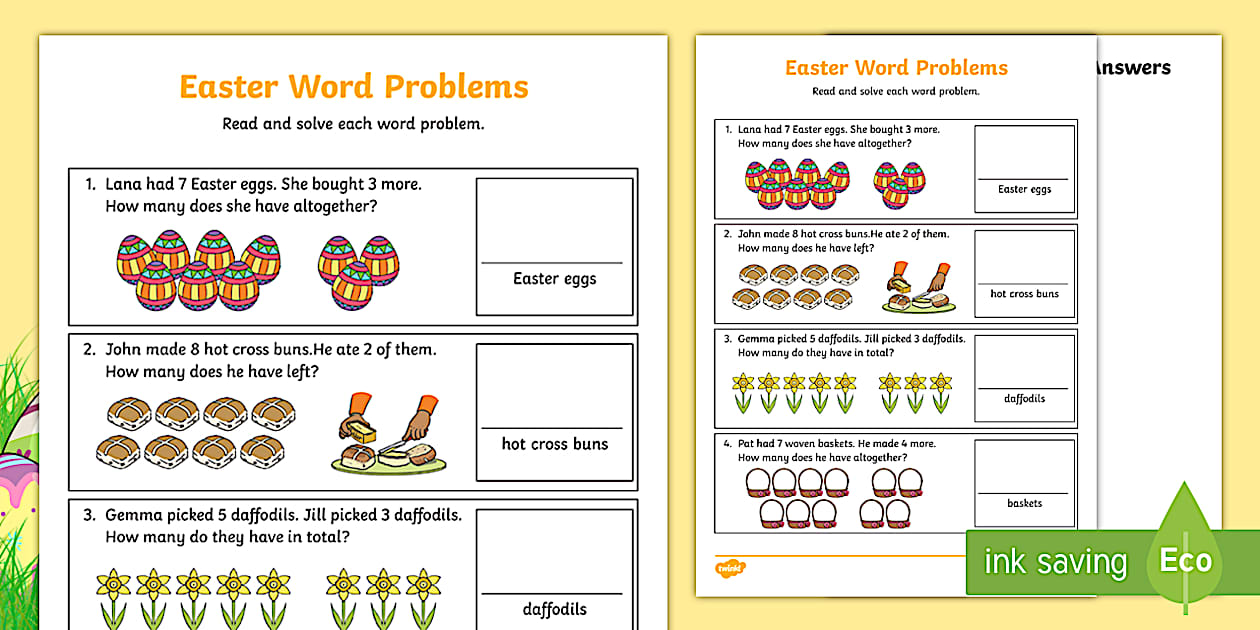 Editable Easter Word Problems Activity (teacher made)