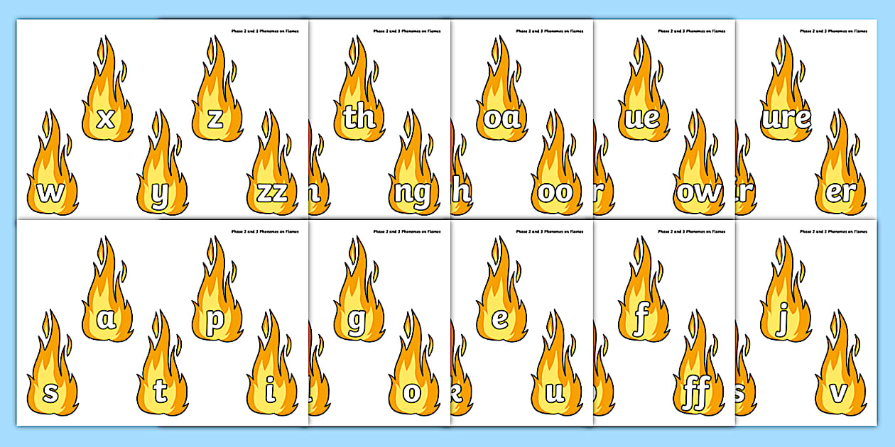 Cursive Phase 2 and 3 Phonemes on Flames (teacher made)