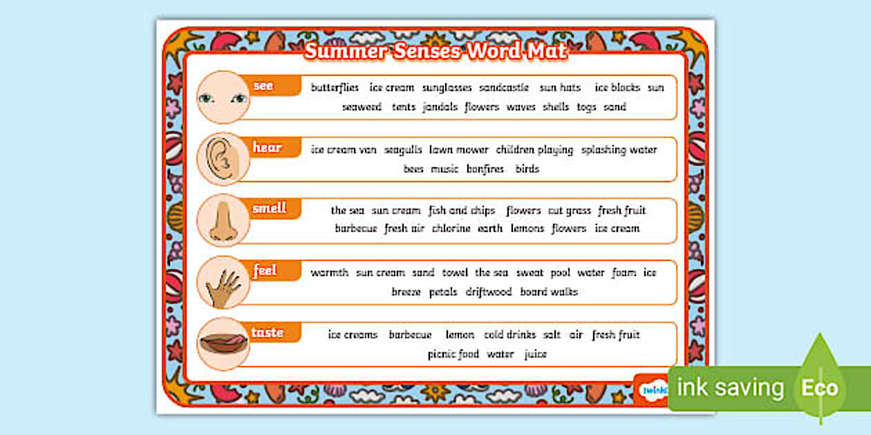 Summer Senses Word Mat - Twinkl