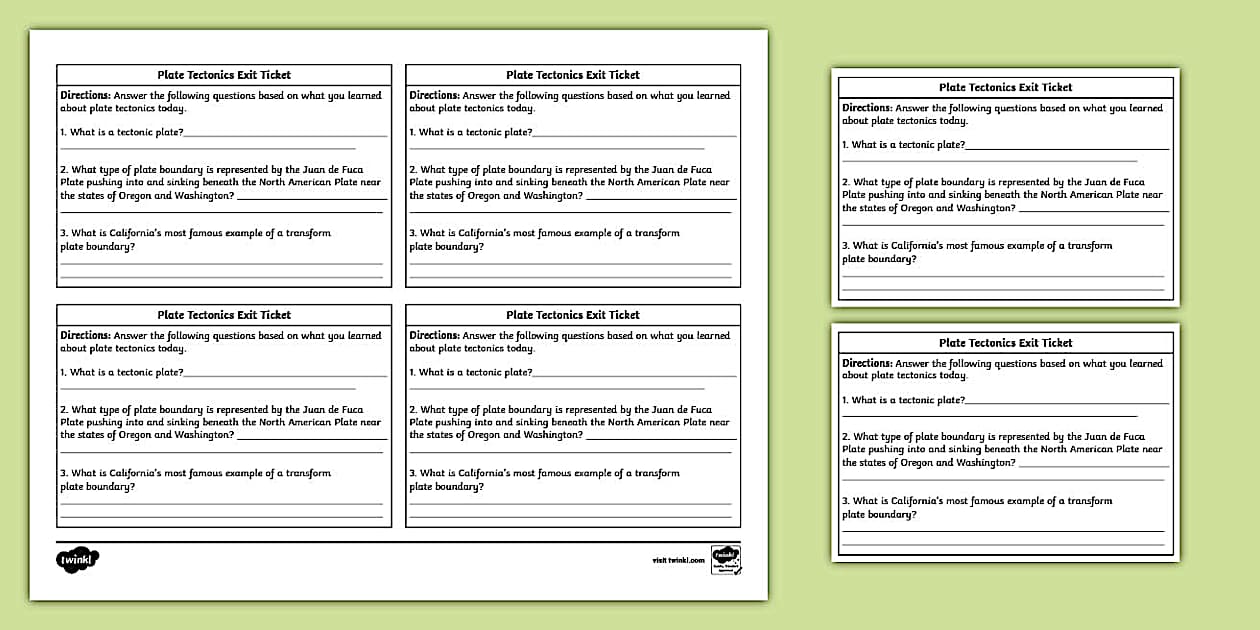 Sixth Grade Plate Tectonics Science Exit Ticket - Twinkl