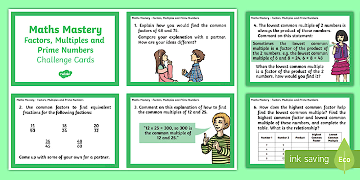 Black and White Year 6 Calculation Factors Multiples and Prime Numbers ...