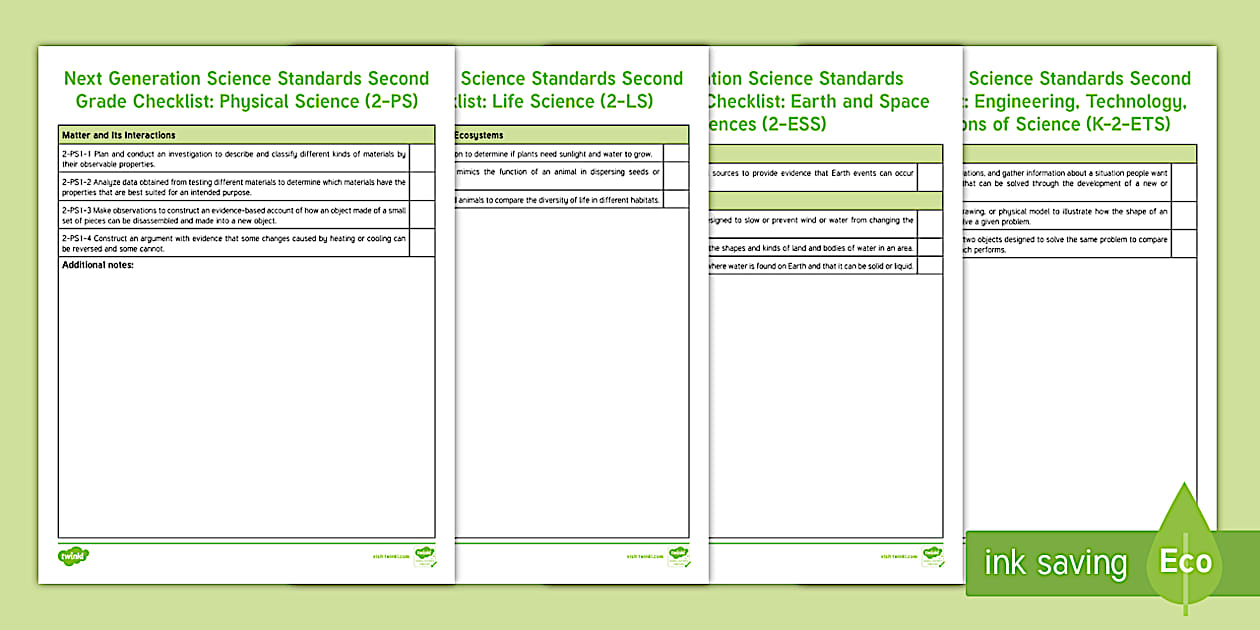 Next Generation Science Standards Second Grade Checklist