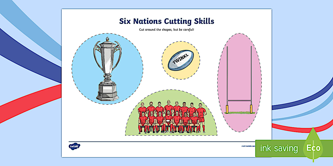 Rugby Themed Cutting Skills Worksheet / Worksheets - KS1 & KS2 Rugby Six