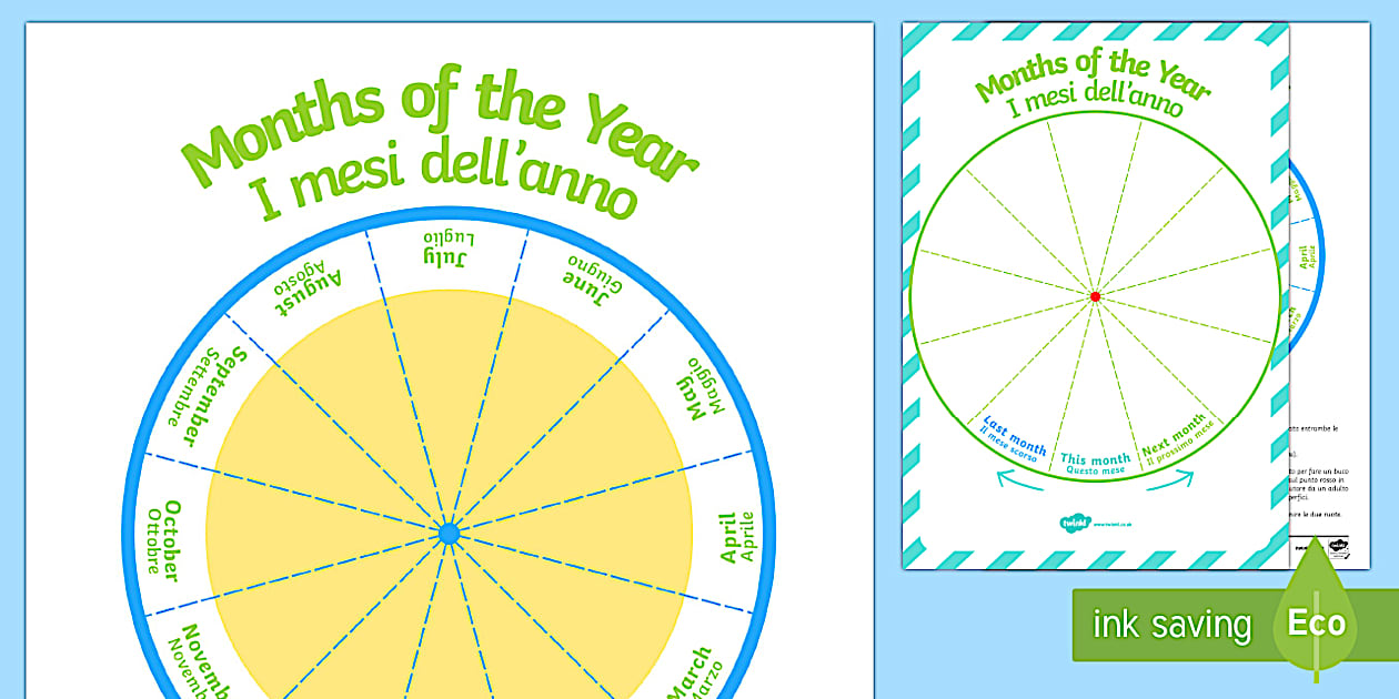 Months of the Year Sequencing Wheel Display Pack Italian/English