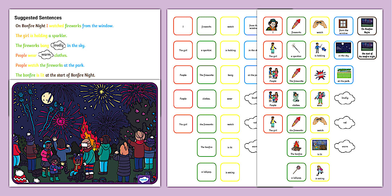 Colourful Semantics Bonfire Night Picture Scene - Twinkl