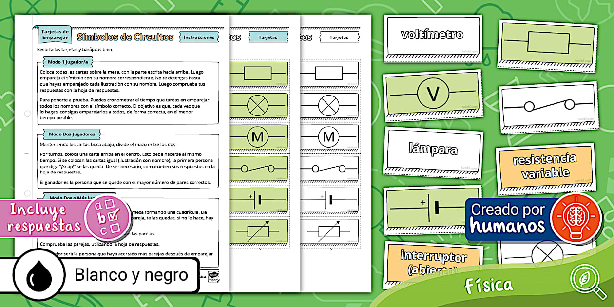 Tarjetas | Emparejar | Símbolos | circuitos | Electricidad
