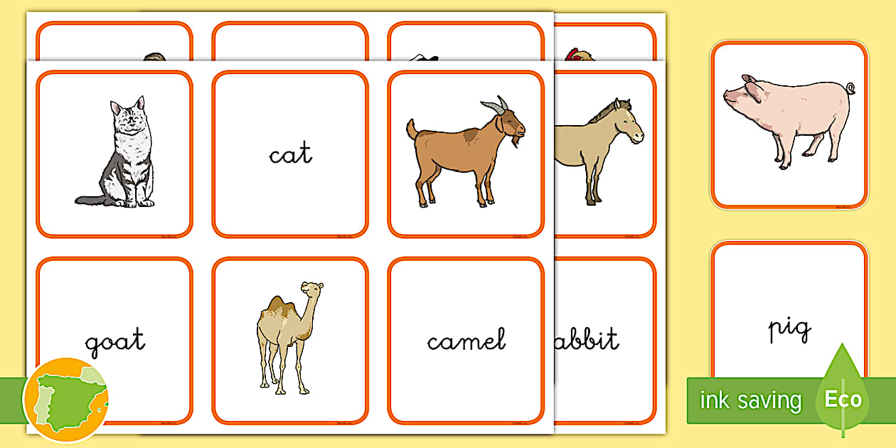 A2 Tarjetas de emparejar: Animales de la granja en inglés