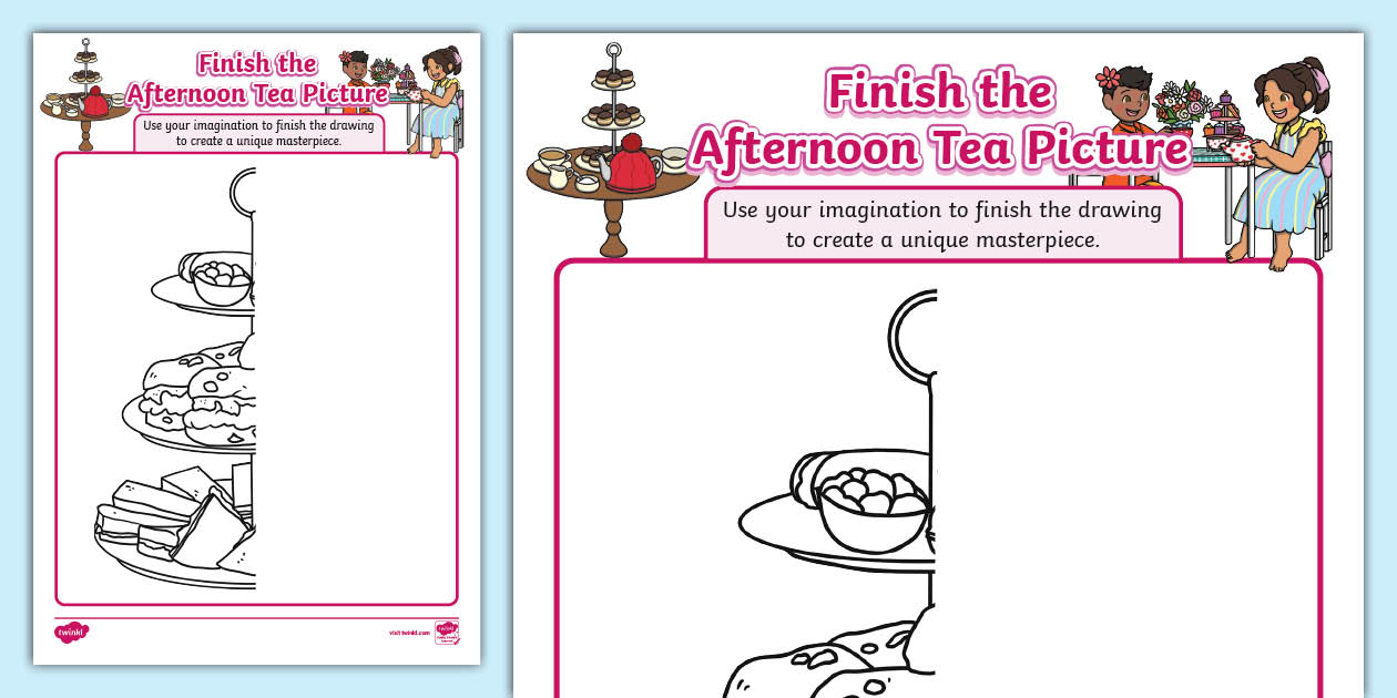 Finish the Afternoon Tea Worksheet (Teacher-Made) - Twinkl