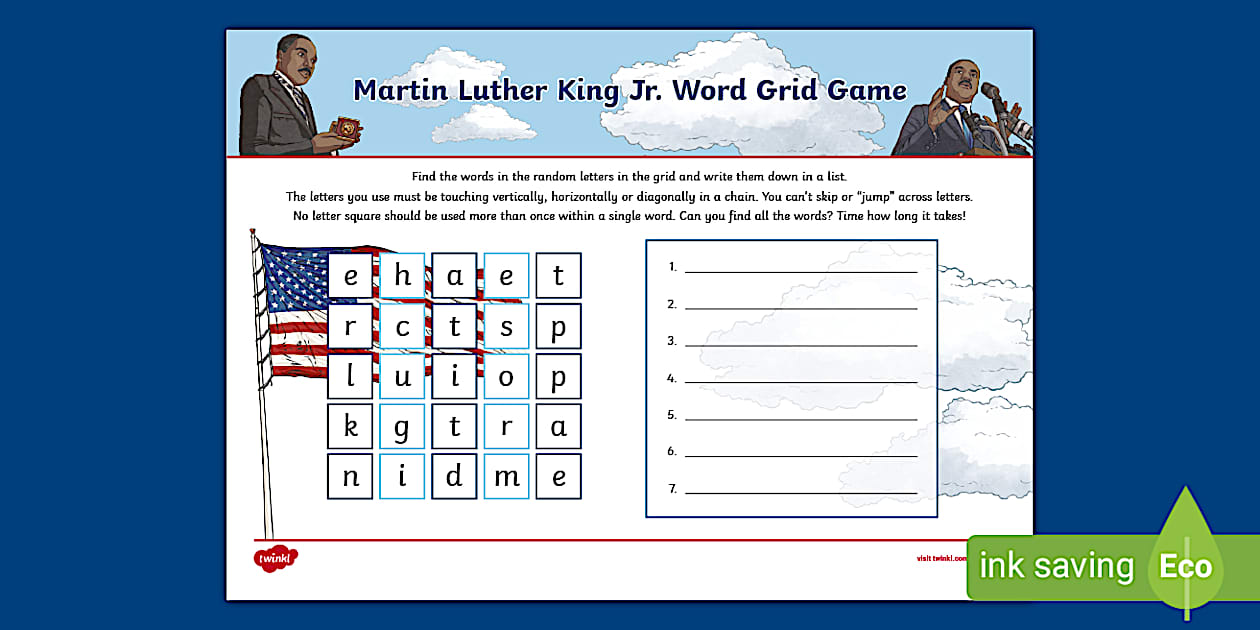 Martin Luther King Jr. Word Grid Game (teacher made)
