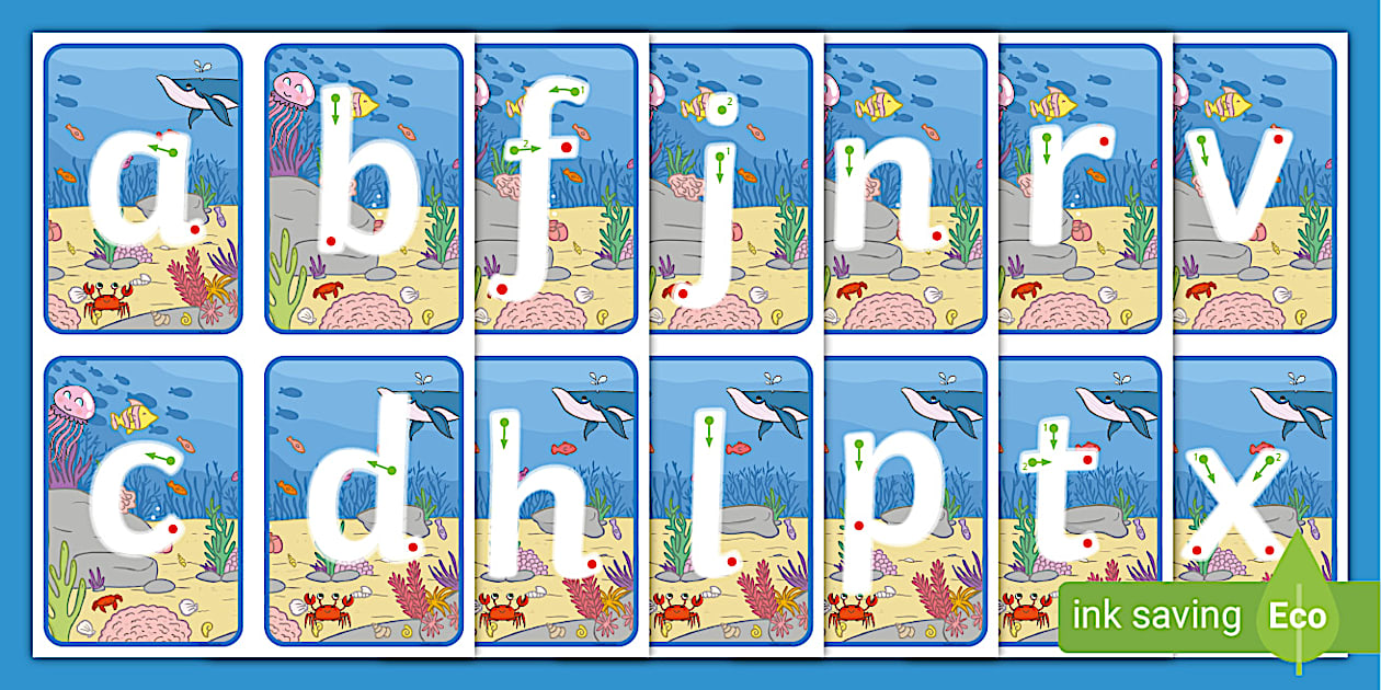 Cursive Under the Sea Letter Formation Cards (teacher made)