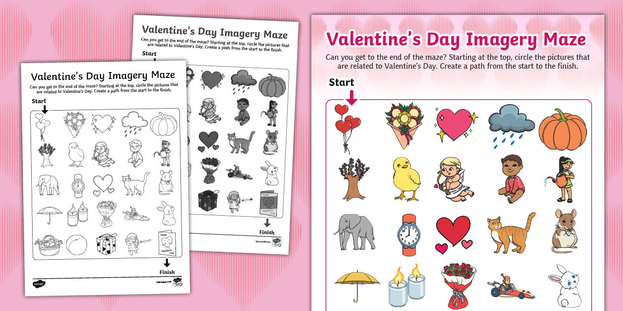 Valentine's Day Imagery Maze Worksheet (teacher made)
