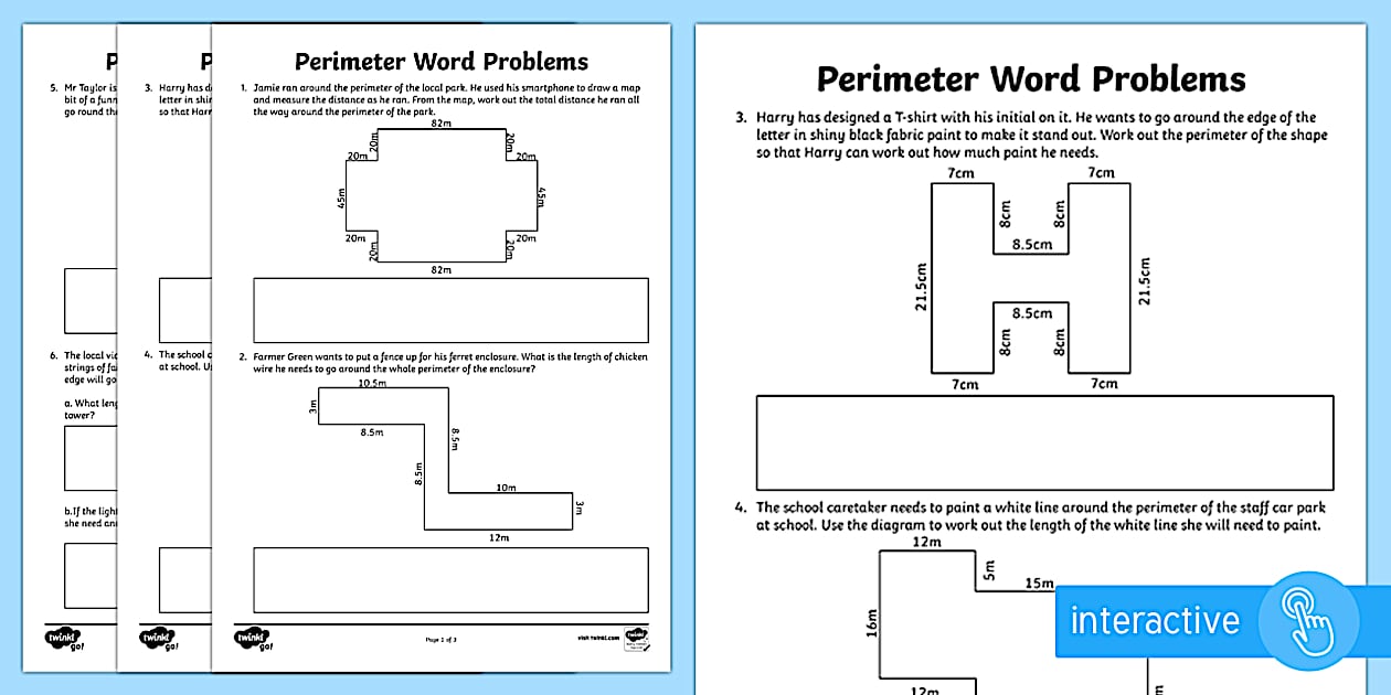 Rectilinear Shapes Perimeter Word Problems Worksheet