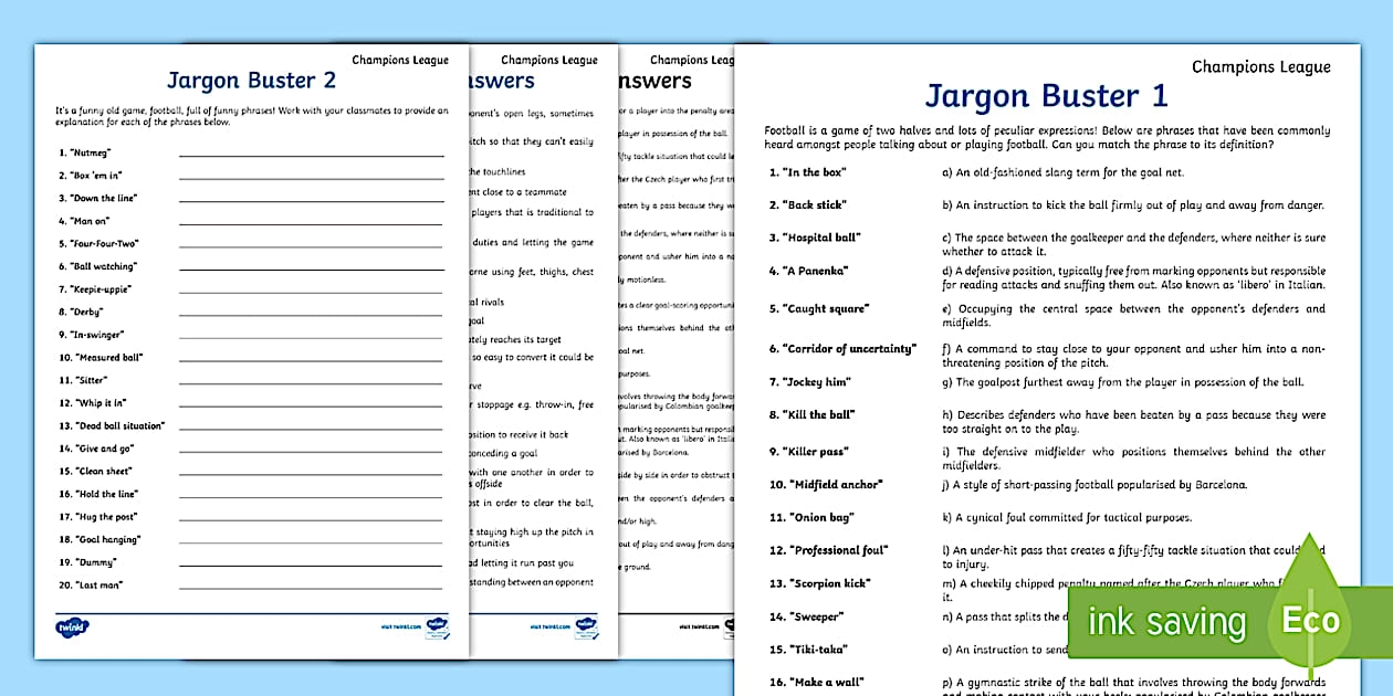 Champions League Football Jargon Buster Activity Pack