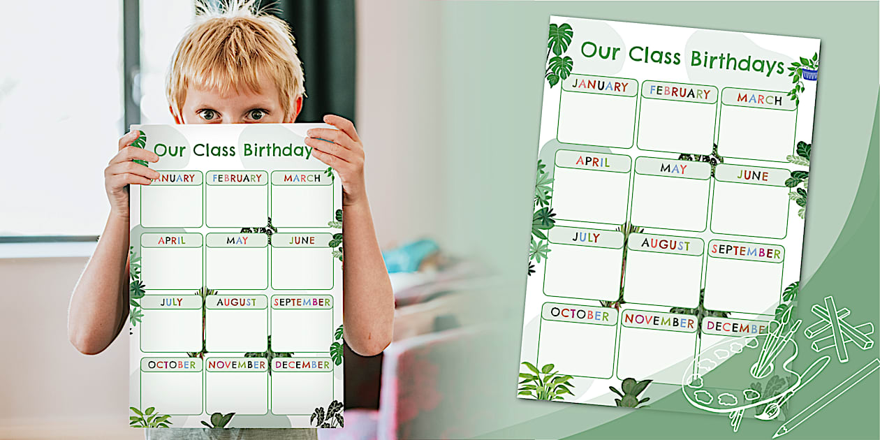 Botanical-Themed Classroom Birthday Chart Poster - Twinkl
