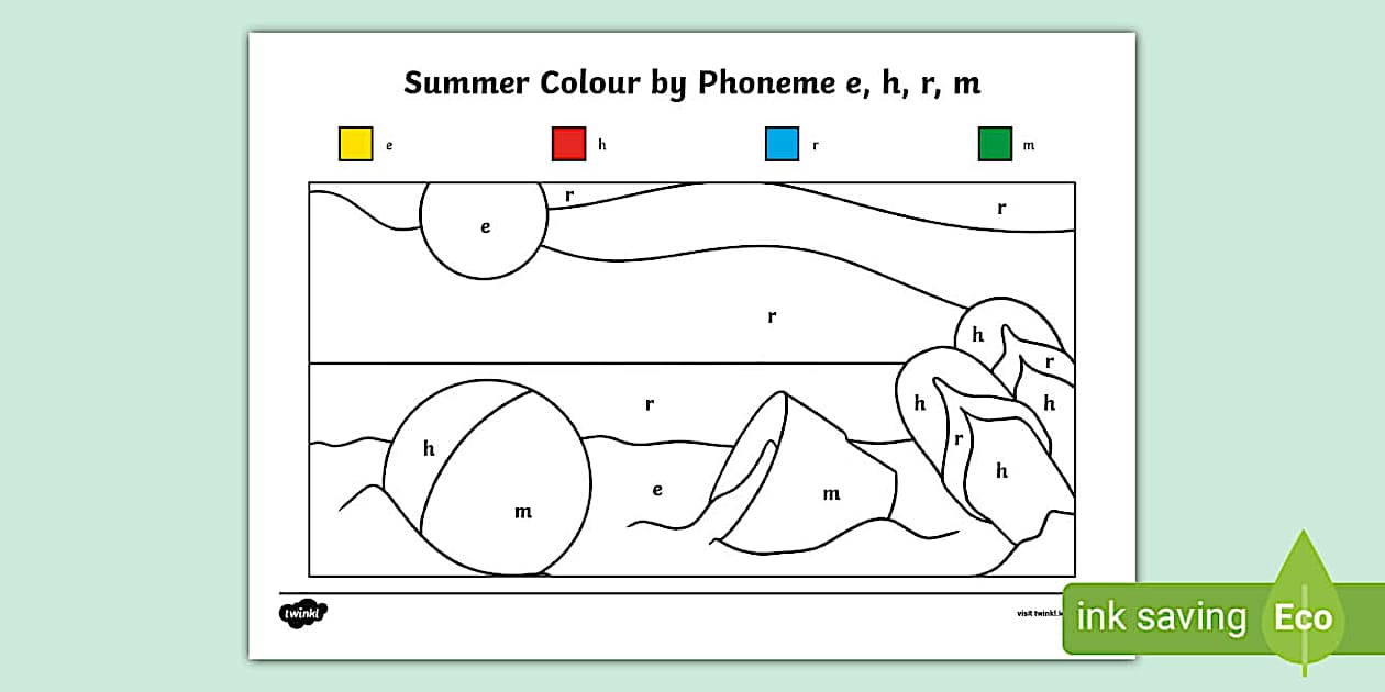 Summer Colour by Phoneme: e, h, r, m. (teacher made)