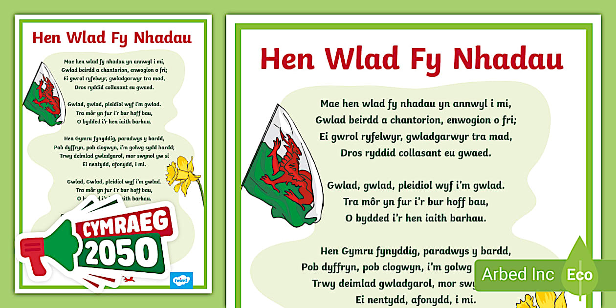 Cursive Welsh National Anthem Poster (teacher made) - Twinkl