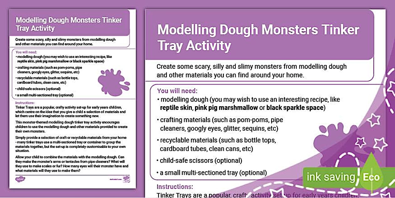 Modelling Dough Monsters Tinker Tray Activity (teacher made)
