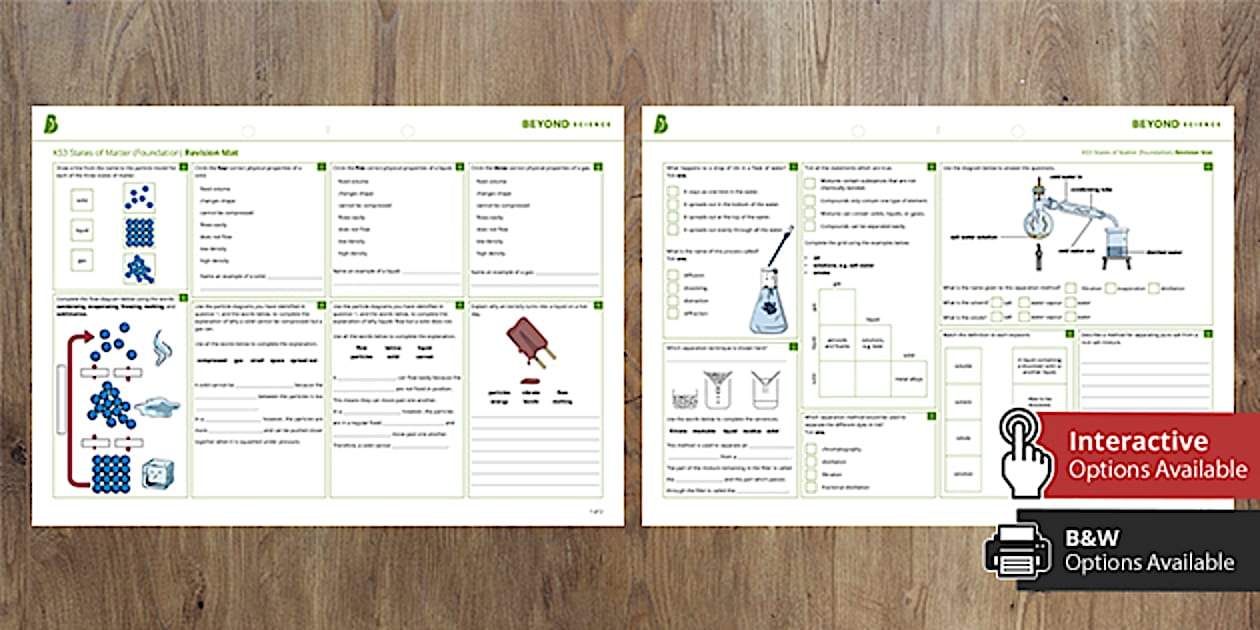 States of Matter KS3 Worksheet PDF | Foundation Revision Mat