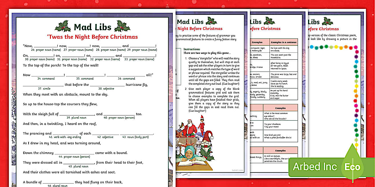 A Mad Lib poem based on 'Twas the Night Before Christmas