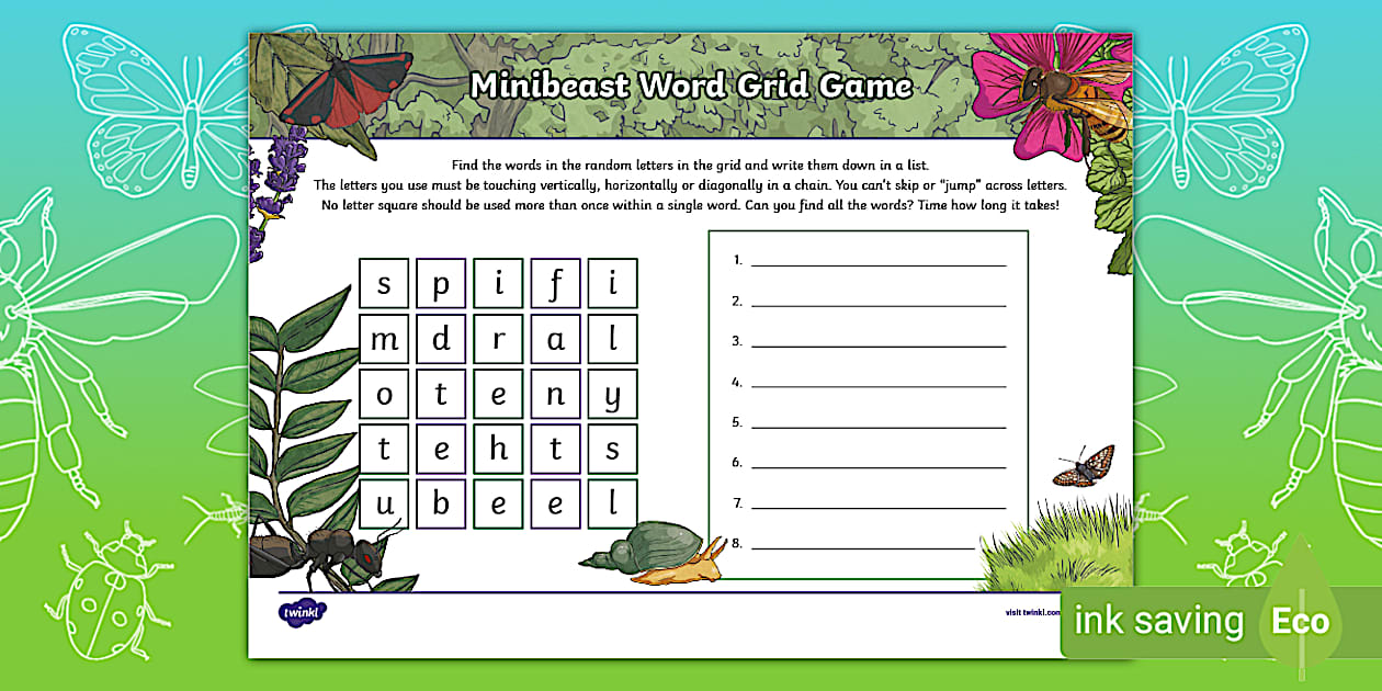 Minibeast Word Grid Game (teacher made) - Twinkl
