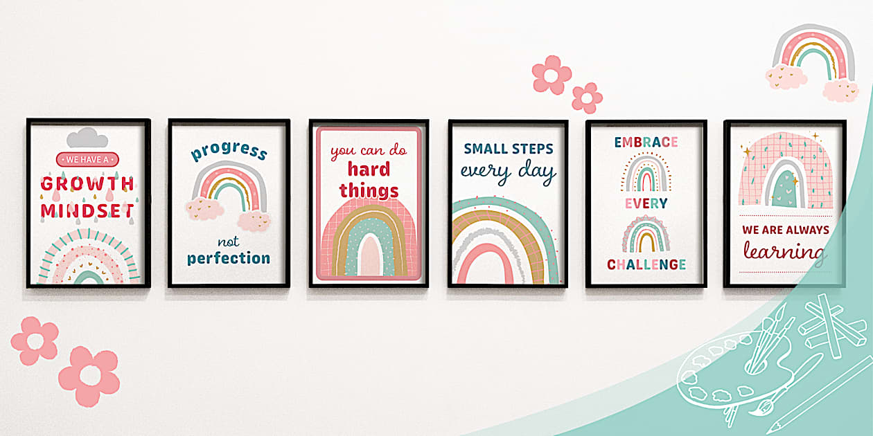 Growth Mindset Statement Muted Rainbow-Themed Posters Pack