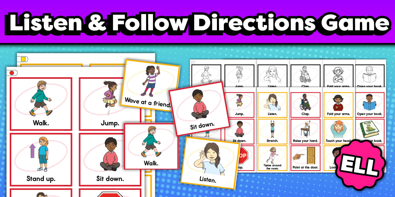 Listening and Following Directions Action Cards Game for ELL