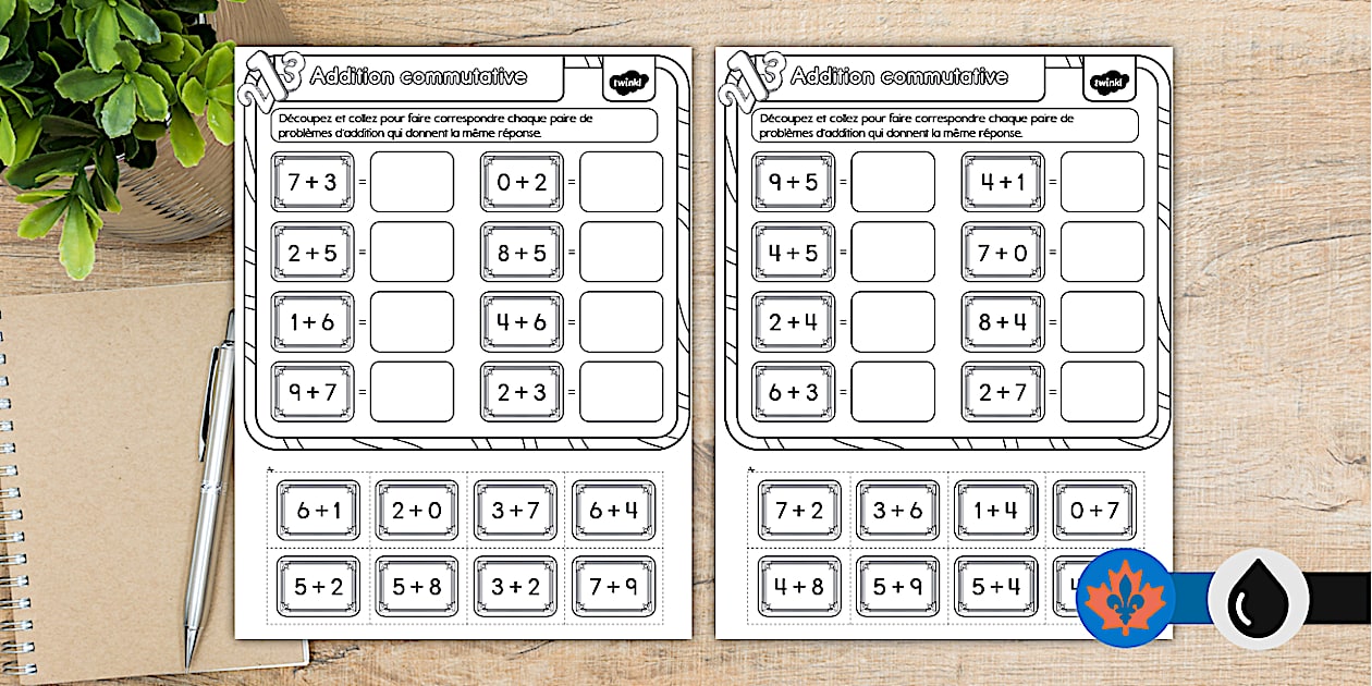 Commutative Addition Cut and Paste Activity Worksheet 2 French