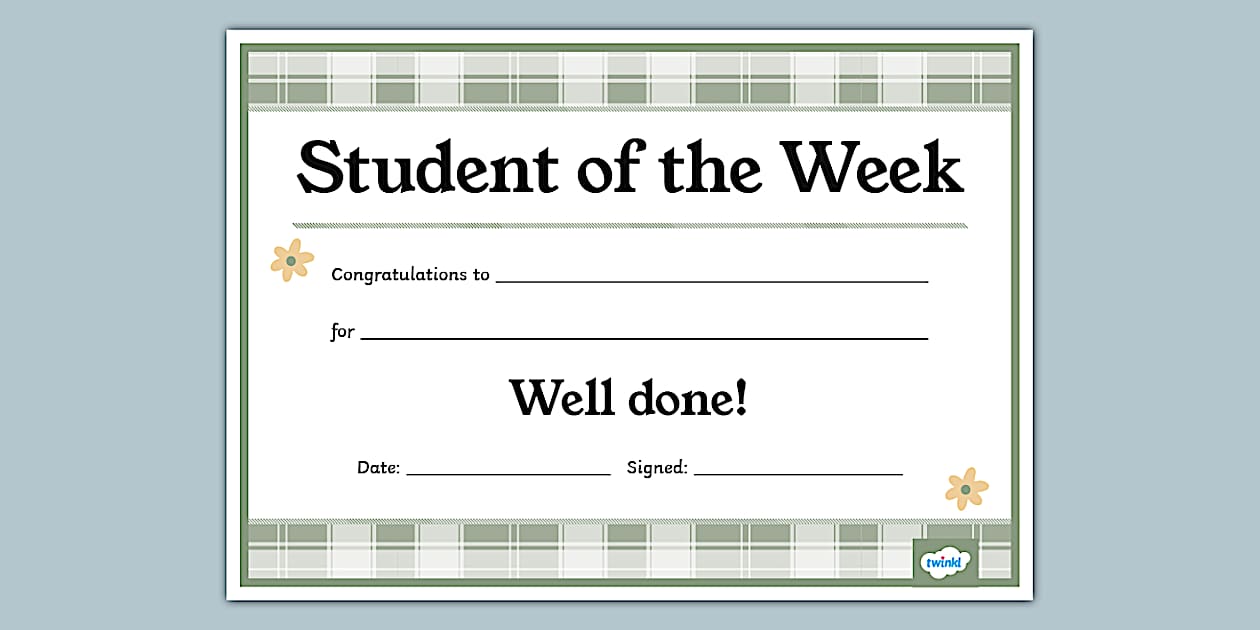 Checkered Charm Themed Student of the Week Certificate