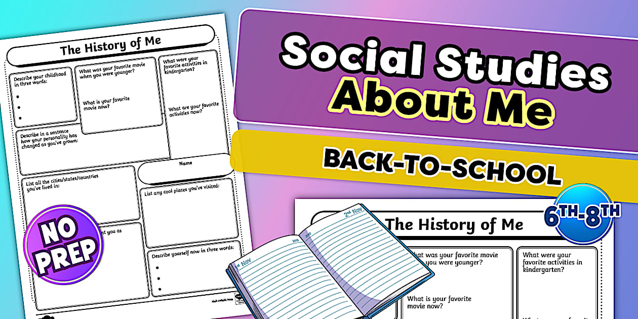 History of Me Social Studies Back-To-School Wrk for 6-8 Gr