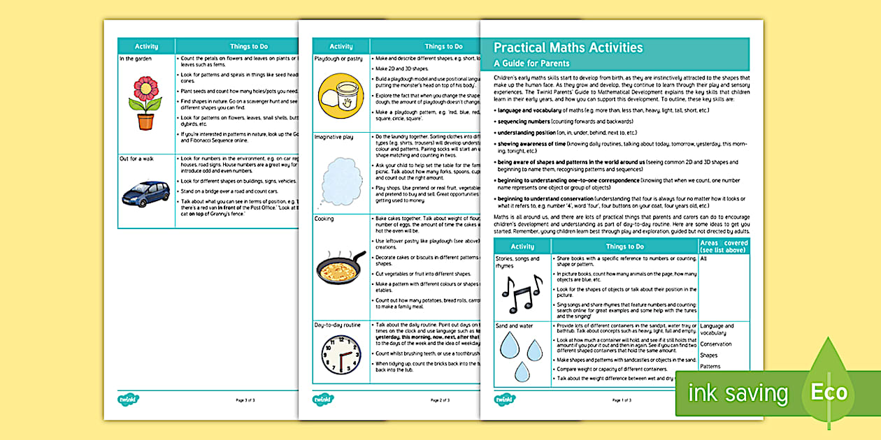 Early Years Maths Activities - A Guide for Parents - Twinkl