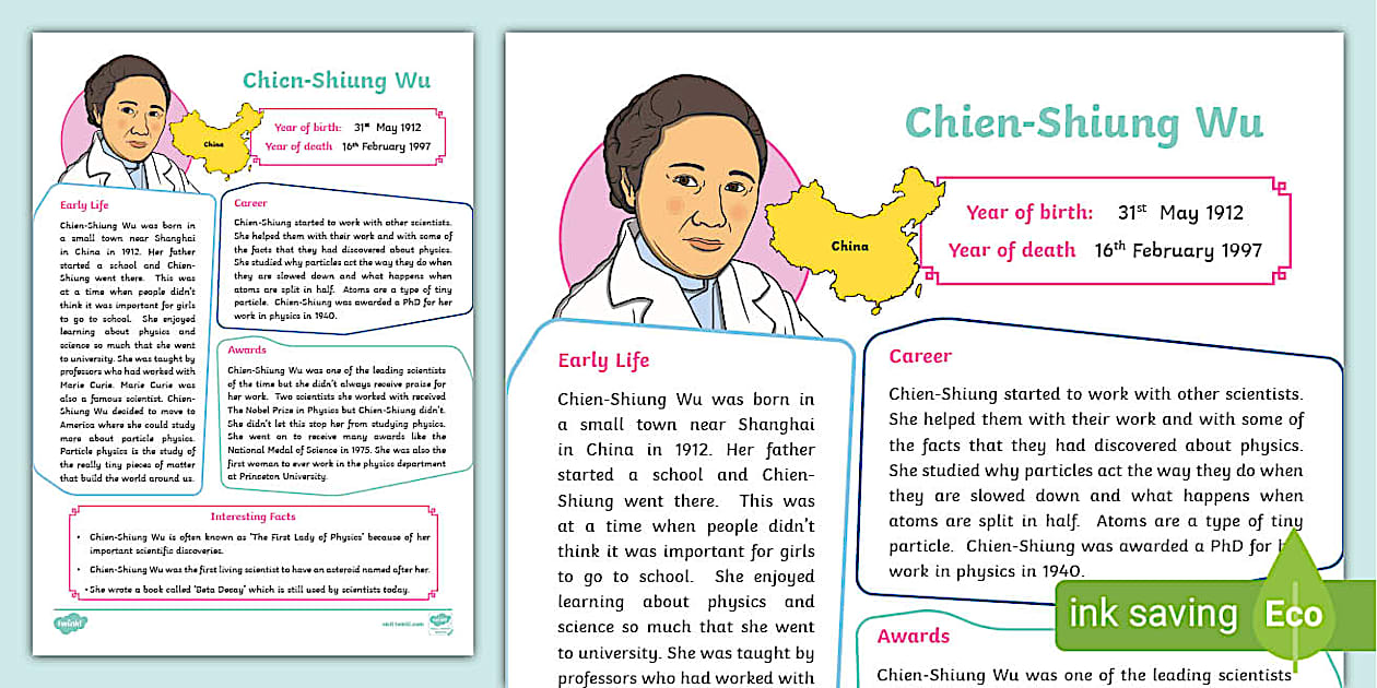 KS1 Chien-Shiung Wu Fact File (Teacher-Made) - Twinkl