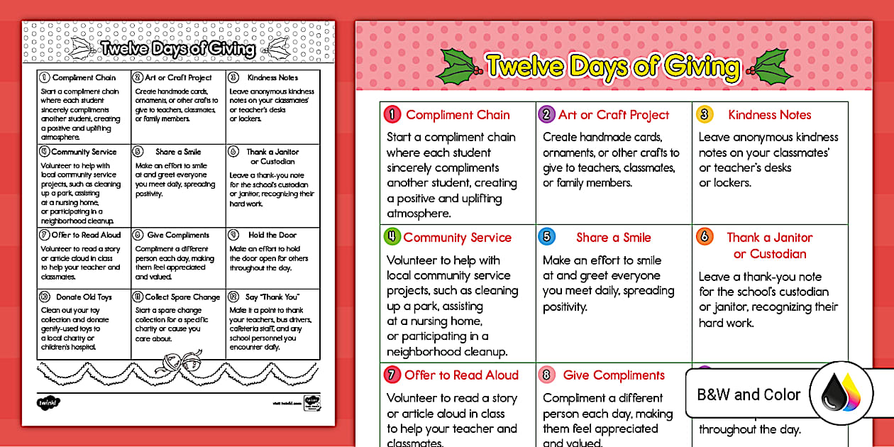 Twelve Days of Giving for Kids (Teacher-Made) - Twinkl
