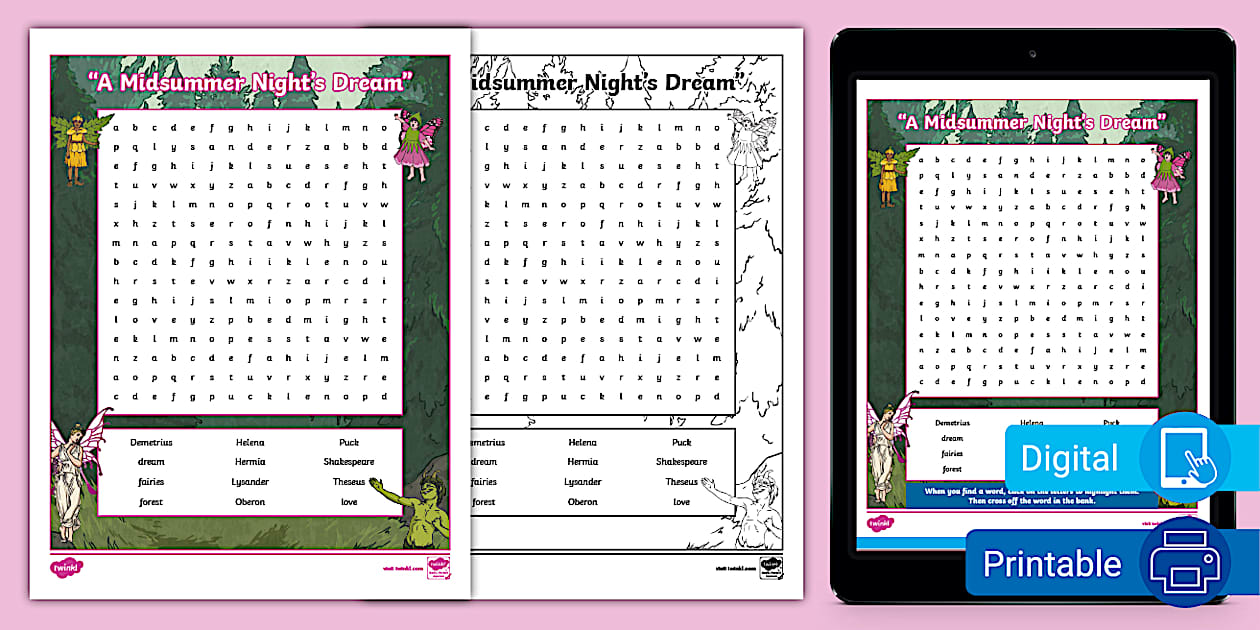 A Midsummer Night's Dream by William Shakespeare Word Search