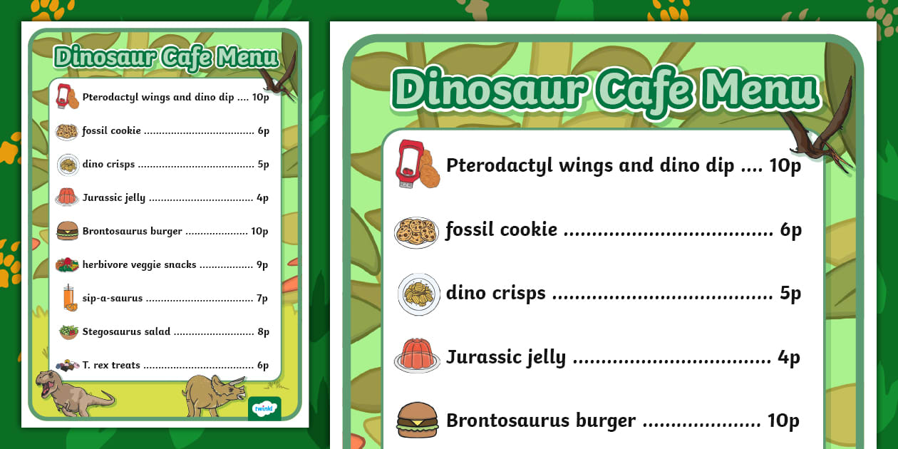 Dinosaur Cafe Menu - Twinkl - KS1 (teacher made) - Twinkl