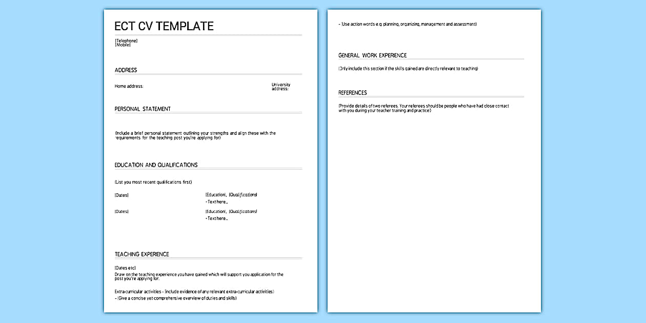 ECT NQT CV Example | Trainee Teaching Resources - Twinkl
