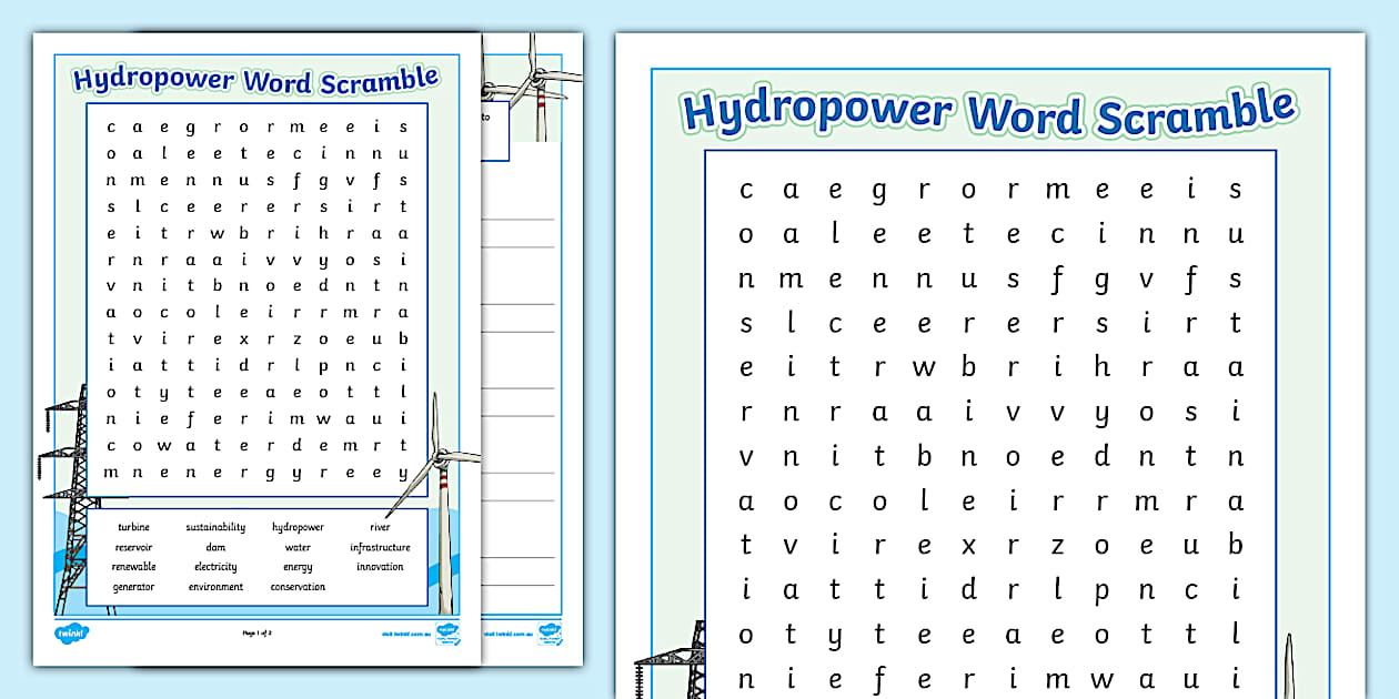 Hydropower Word Search (teacher made) - Twinkl