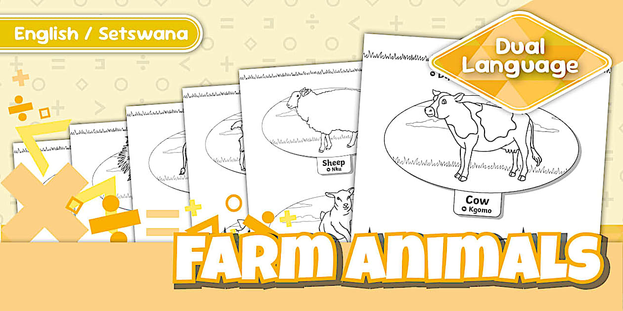 FARM ANIMALS WORD COLOURING SHEET- Setswana